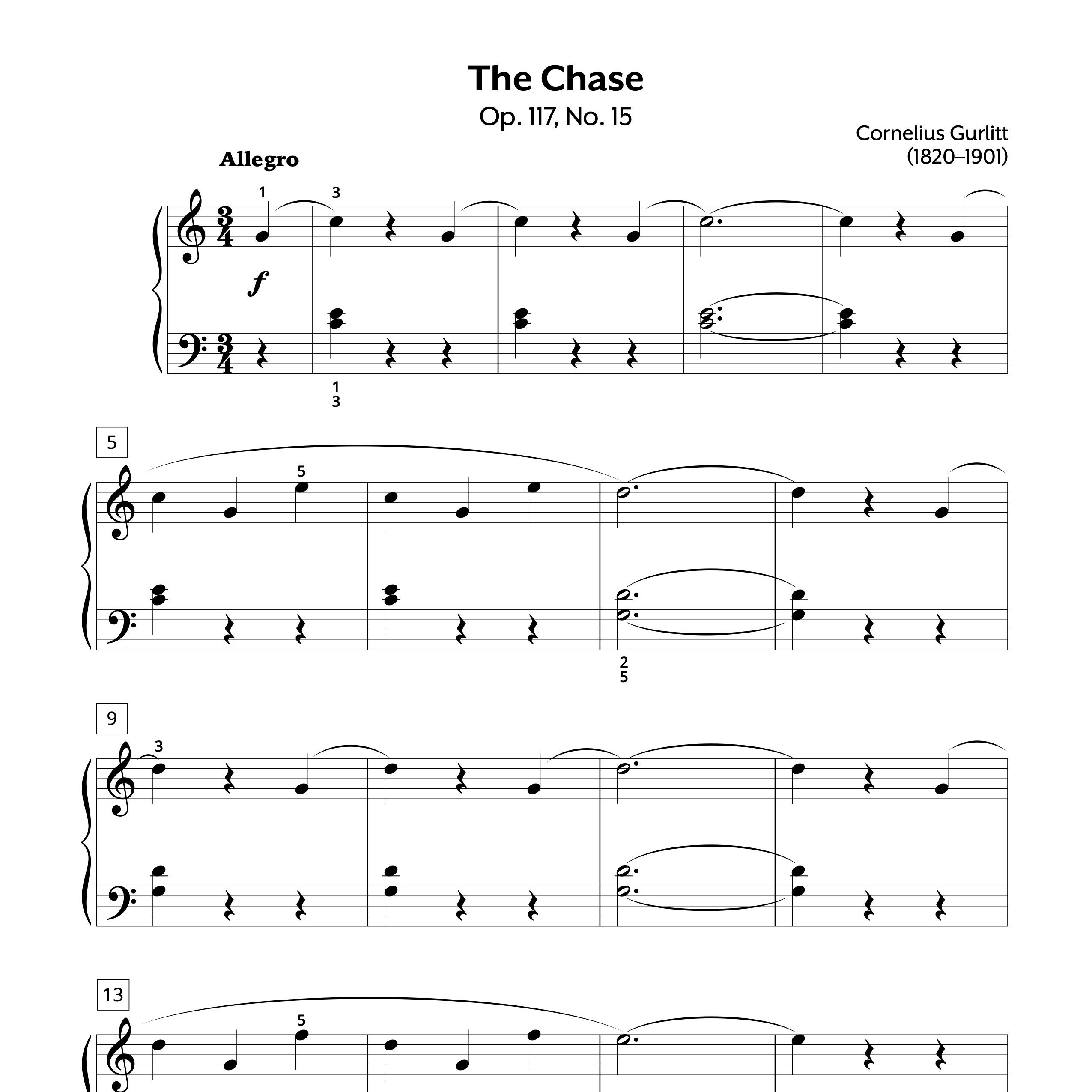 Easy Piano Sheet Music Gurlitt The Chase Op. 117 No. 15