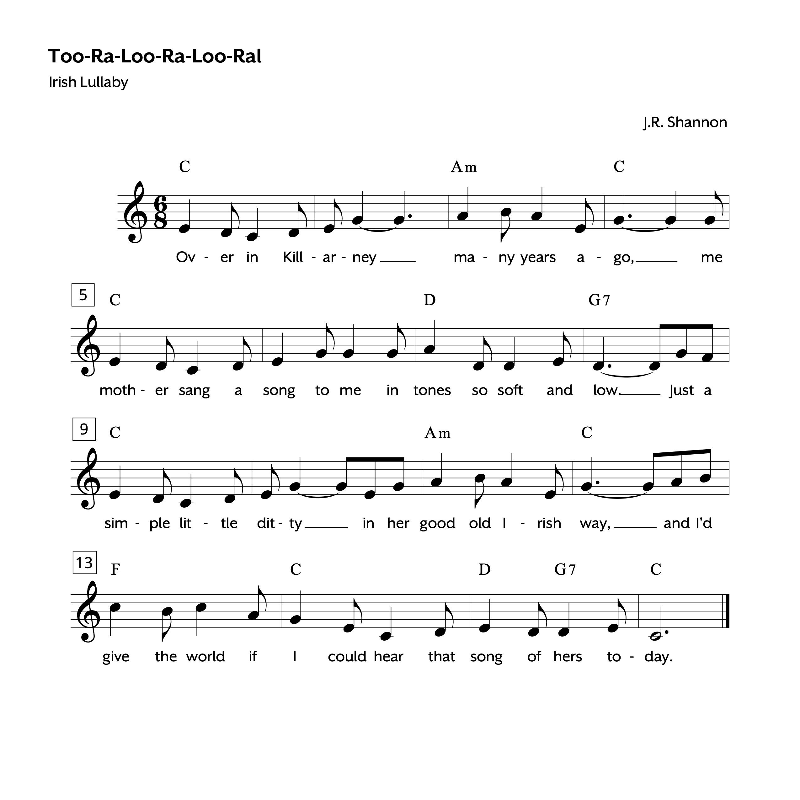 Too-Ra-Loo-Ra-Loo-Ral Sheet Music for Piano | J.R. Shannon