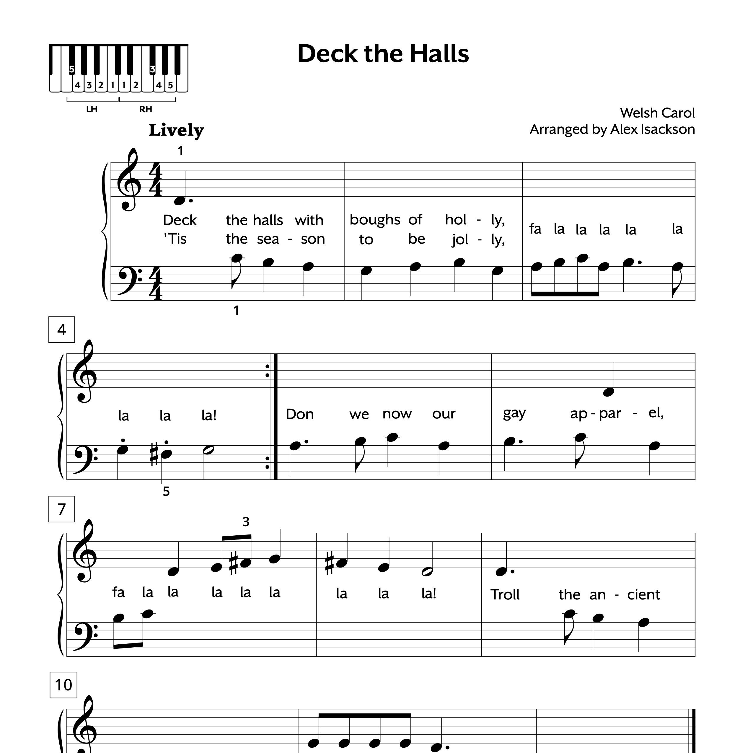 Deck the Halls Piano Sheet Music Easy Free PDF Download